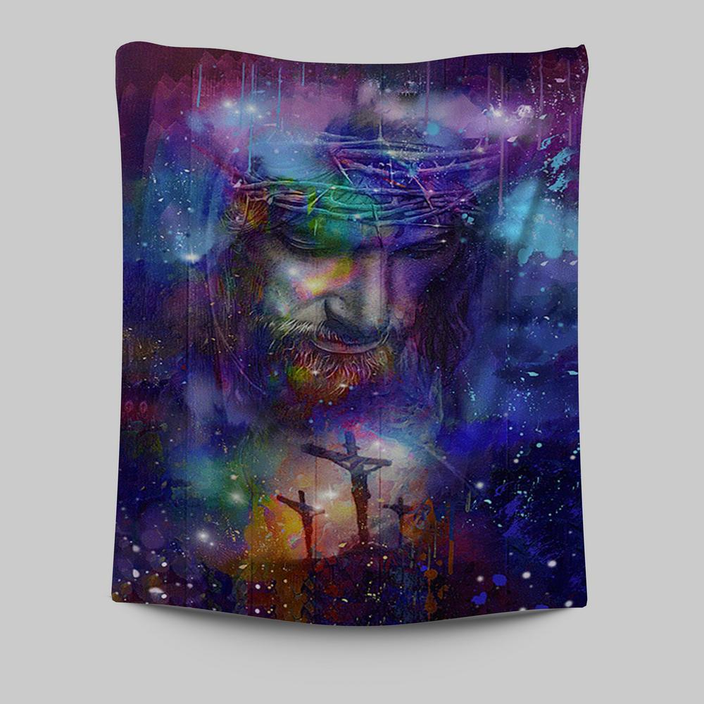 Jesus Face Crown Of Thorns Cross Wall Art Tapestry - Jesus Portrait Ta – Customwitch