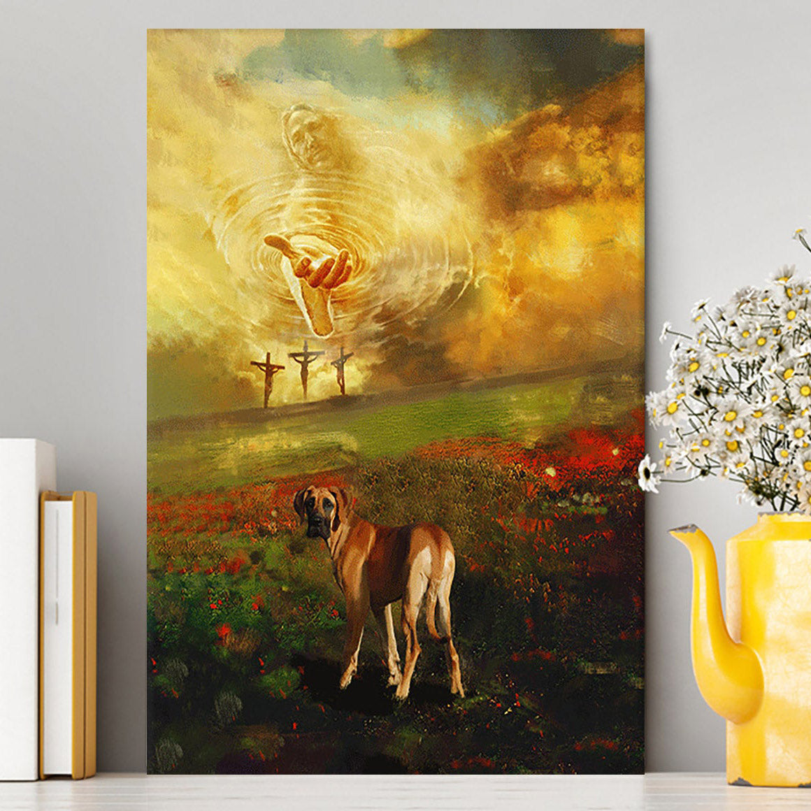 Jesus Hand Great Dane Flower Field Wall Art Canvas - Jesus Portrait Ca ...