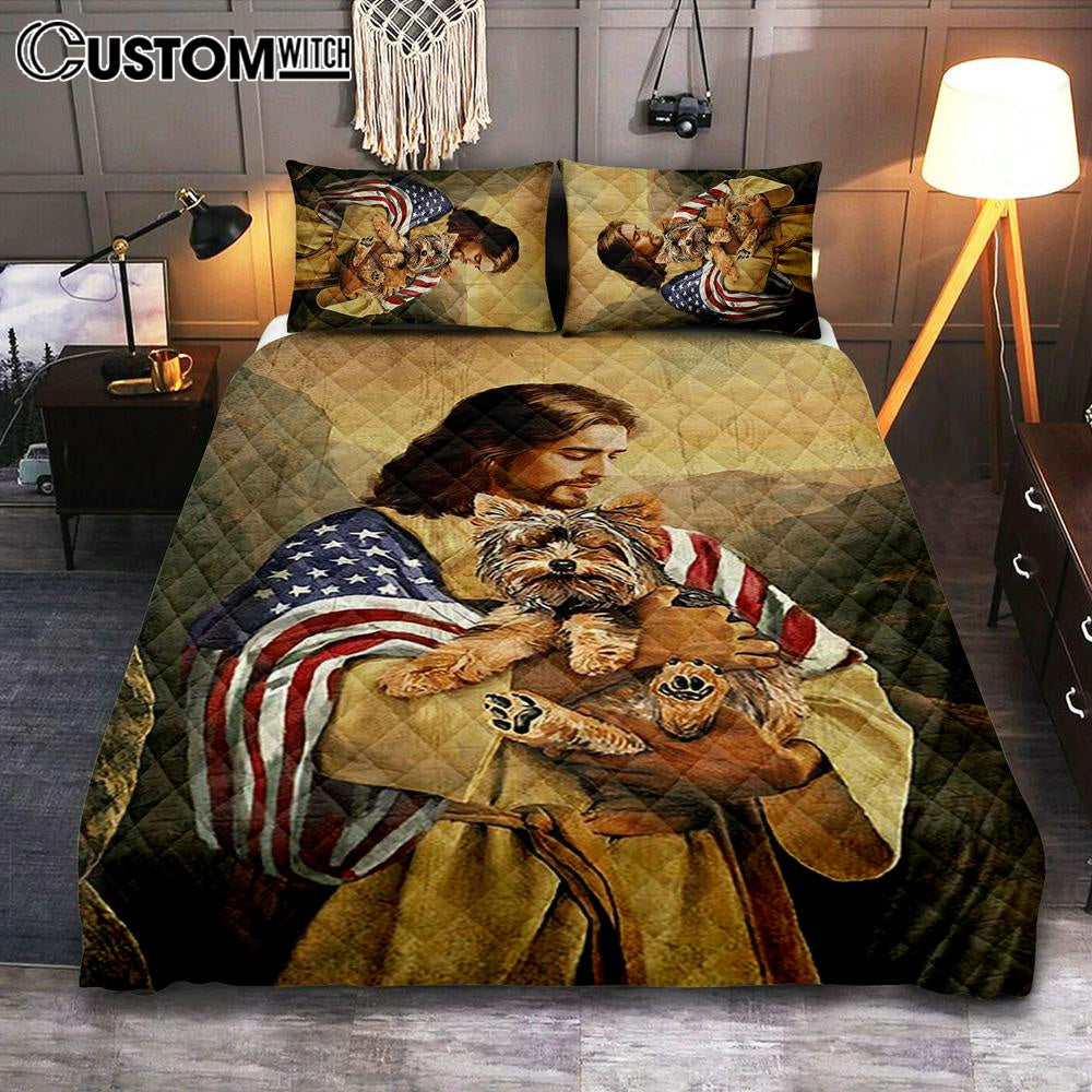 Jesus Hug Yorkshire Terrier Quilt Bedding Set Art - Christian Art - Bi ...