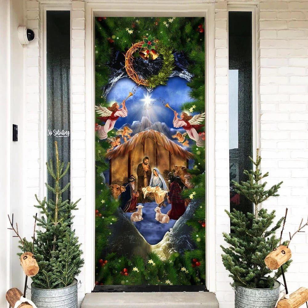 Jesus Is Born Nativity Of Jesus Door Cover, Christian Door Decor, Door ...