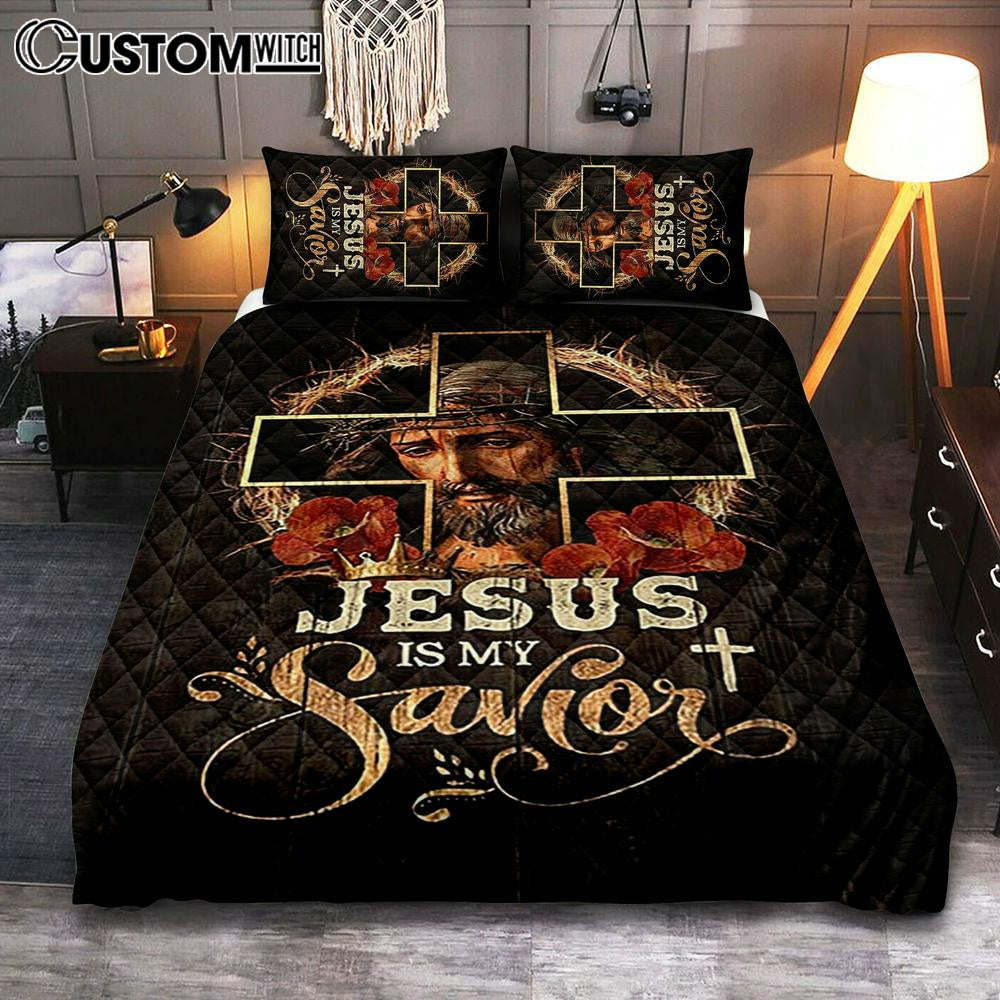 Jesus Is My Savior Crown Of Thorns Red Flowers Quilt Bedding Set Art ...