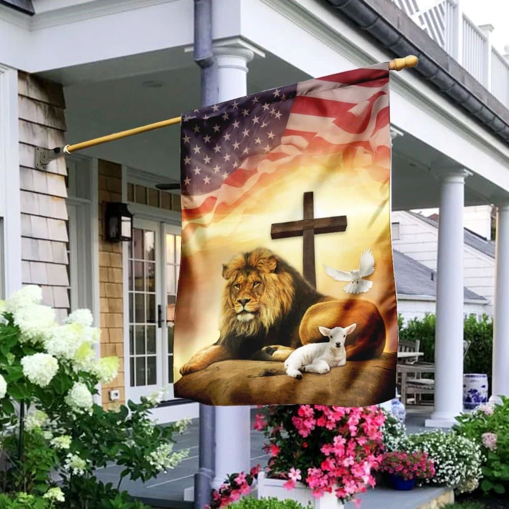 Jesus Lion And Lamb Holy Spirit House Flags, Christian Flag, Scripture ...