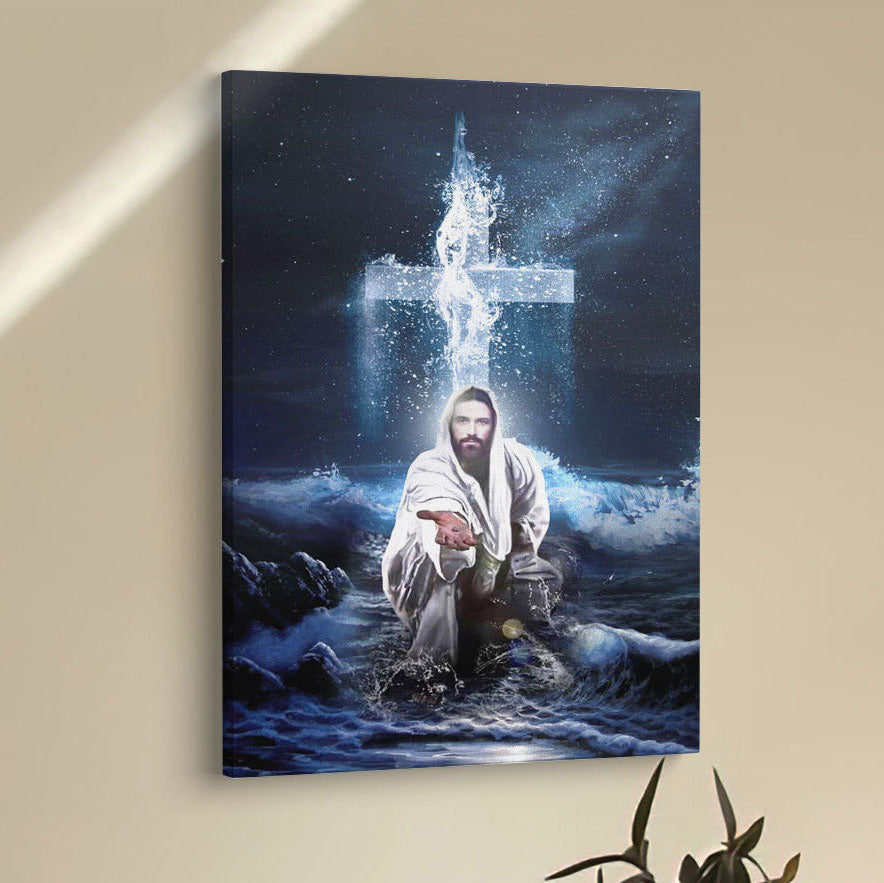Jesus Outstretched Hands Saves Canvas Wall Art - Bible Verse Wall Deco ...