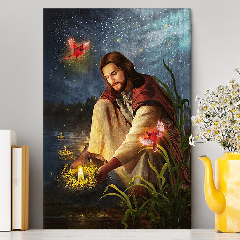 Jesus Painting Red Cardinal Advent Candles Wall Art Canvas - Jesus Por ...