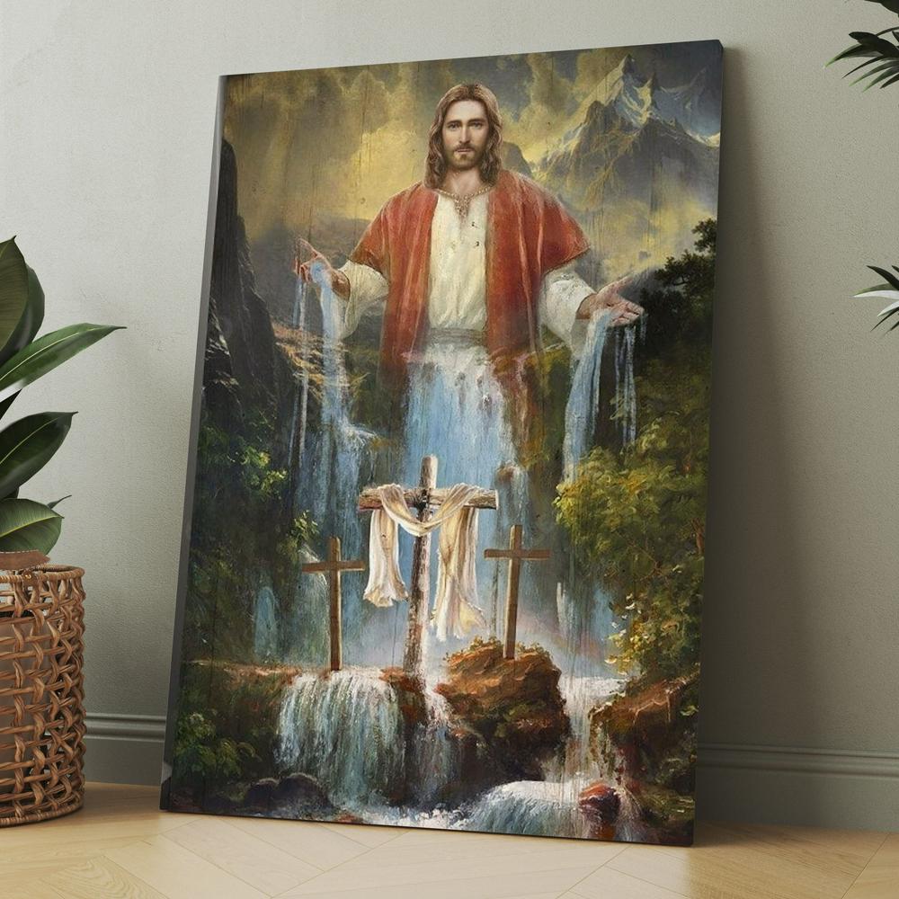 Jesus Painting Waterfall Beautiful Forest Canvas, Christmas Gift for C ...