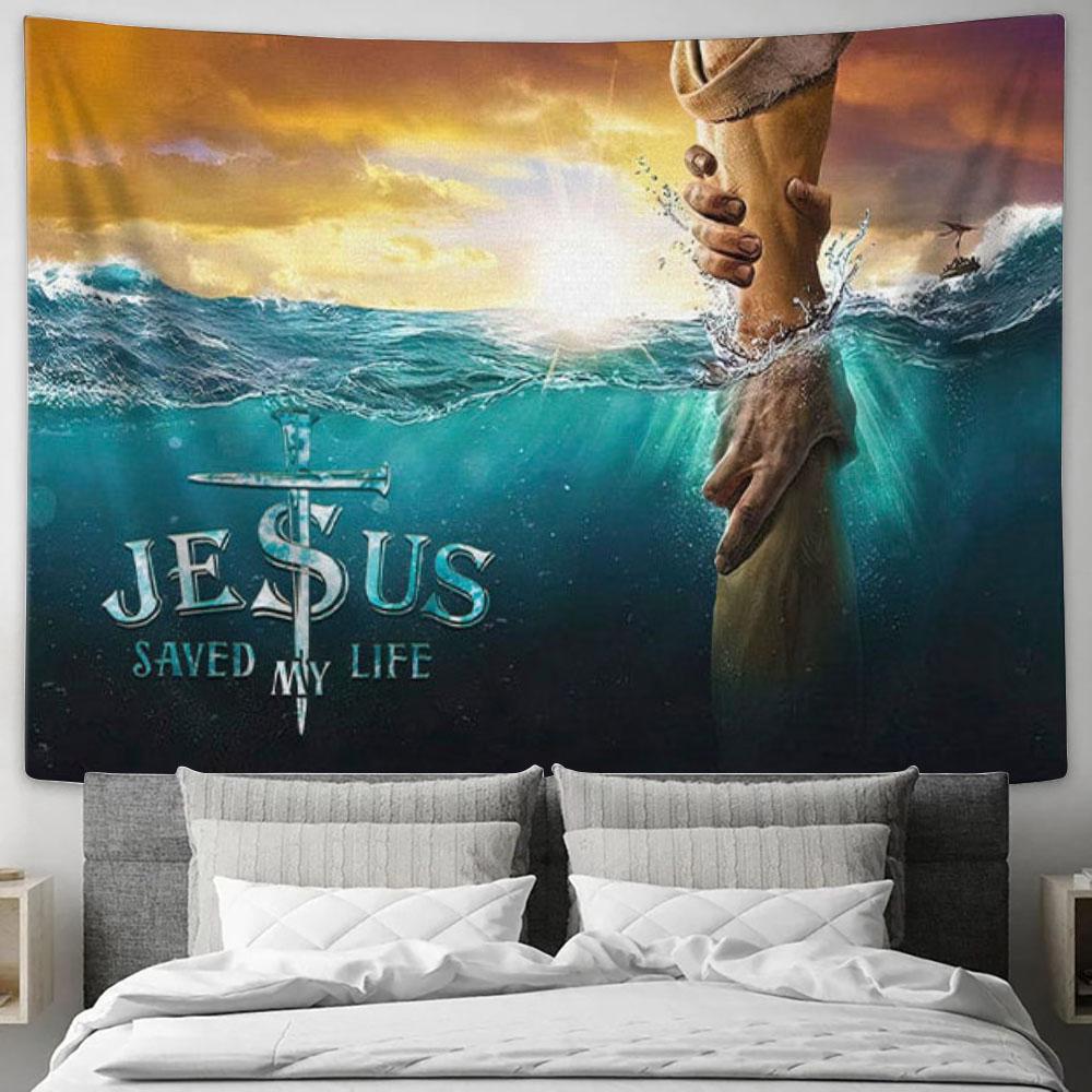 Jesus Saved My Life Jesus Reaching Out His Hand Christian Tapestry Wal ...