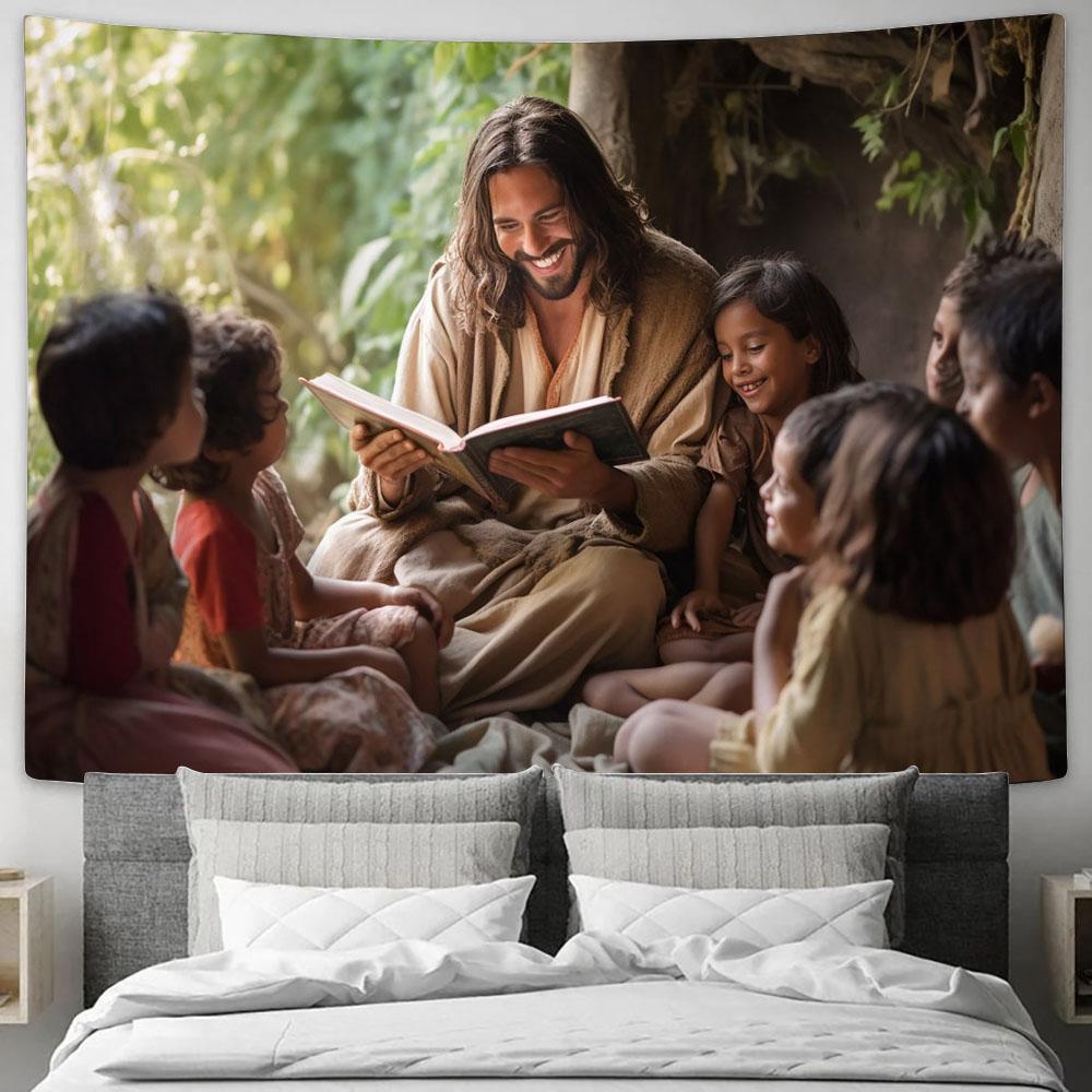 Jesus Teaches The Children Picture Tapestry Prints - Jesus Christ Pict – Customwitch