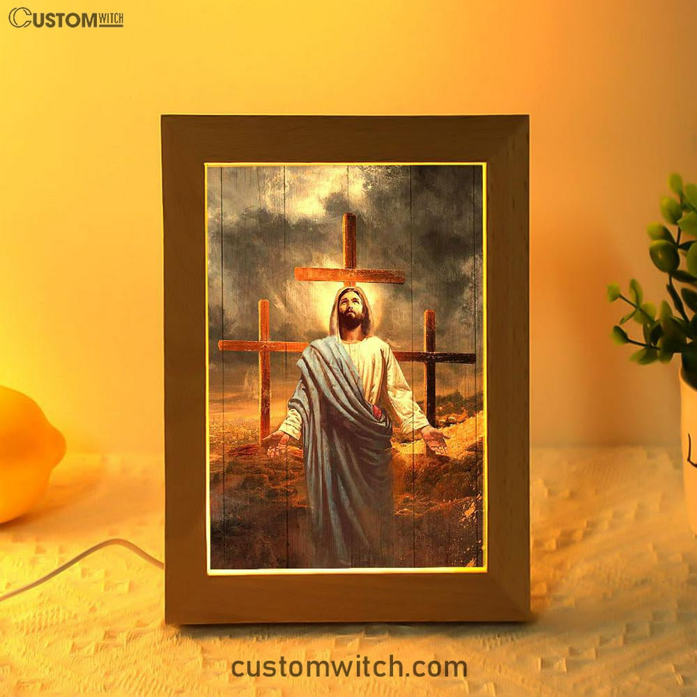 Jesus Three Old Rugged Cross Frame Lamp Art - Christian Art - Bible Ve – Customwitch