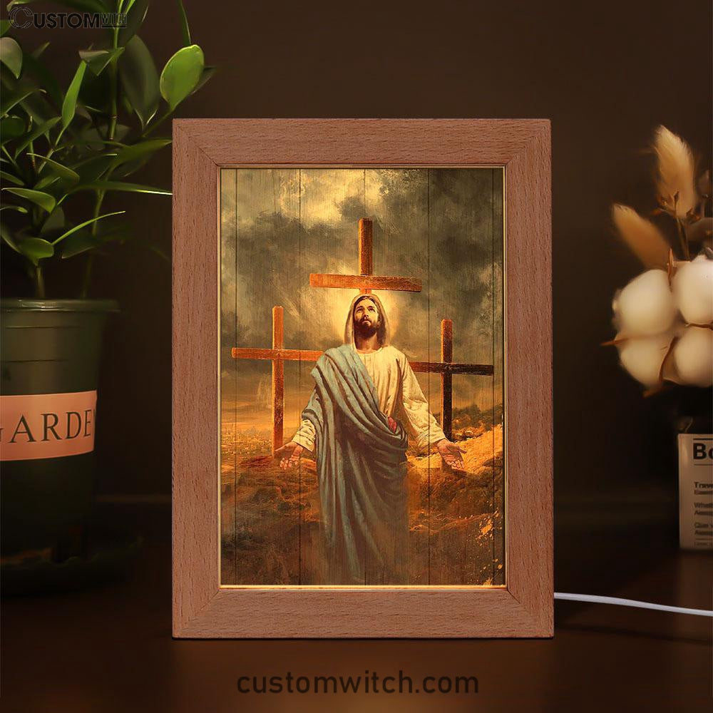 Jesus Three Old Rugged Cross Frame Lamp Art - Christian Art - Bible Ve – Customwitch