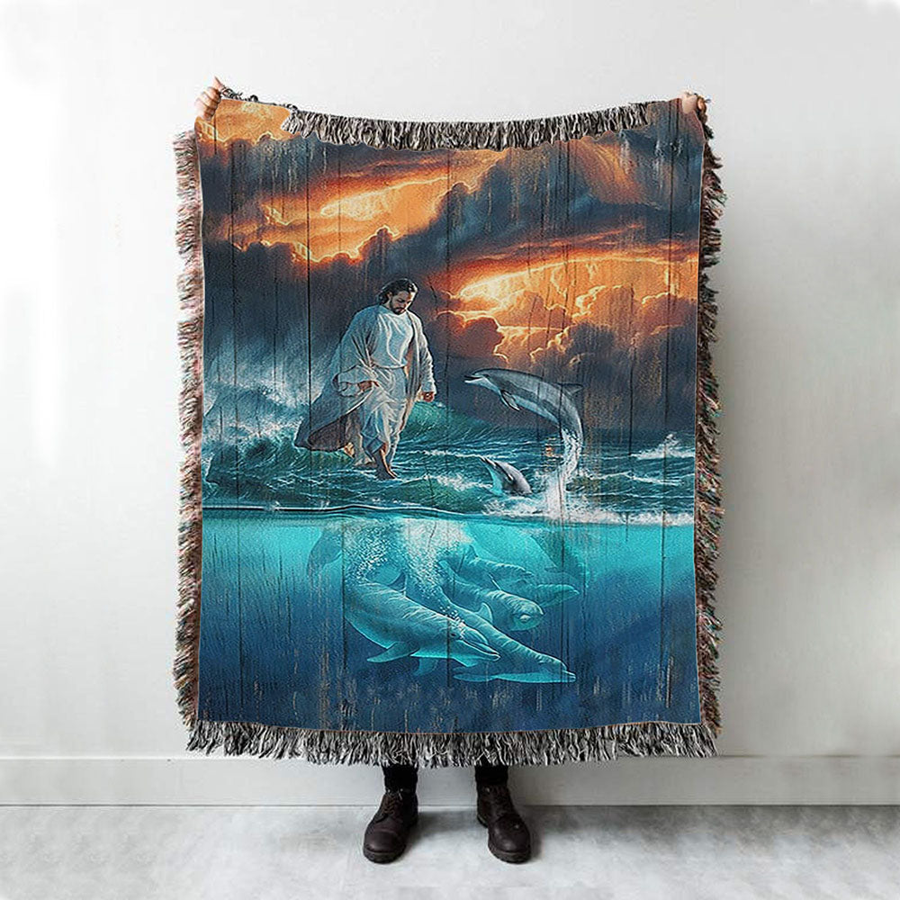 Jesus Walking On The Sea Dolphin Woven Blanket Art - Christian Art - B ...