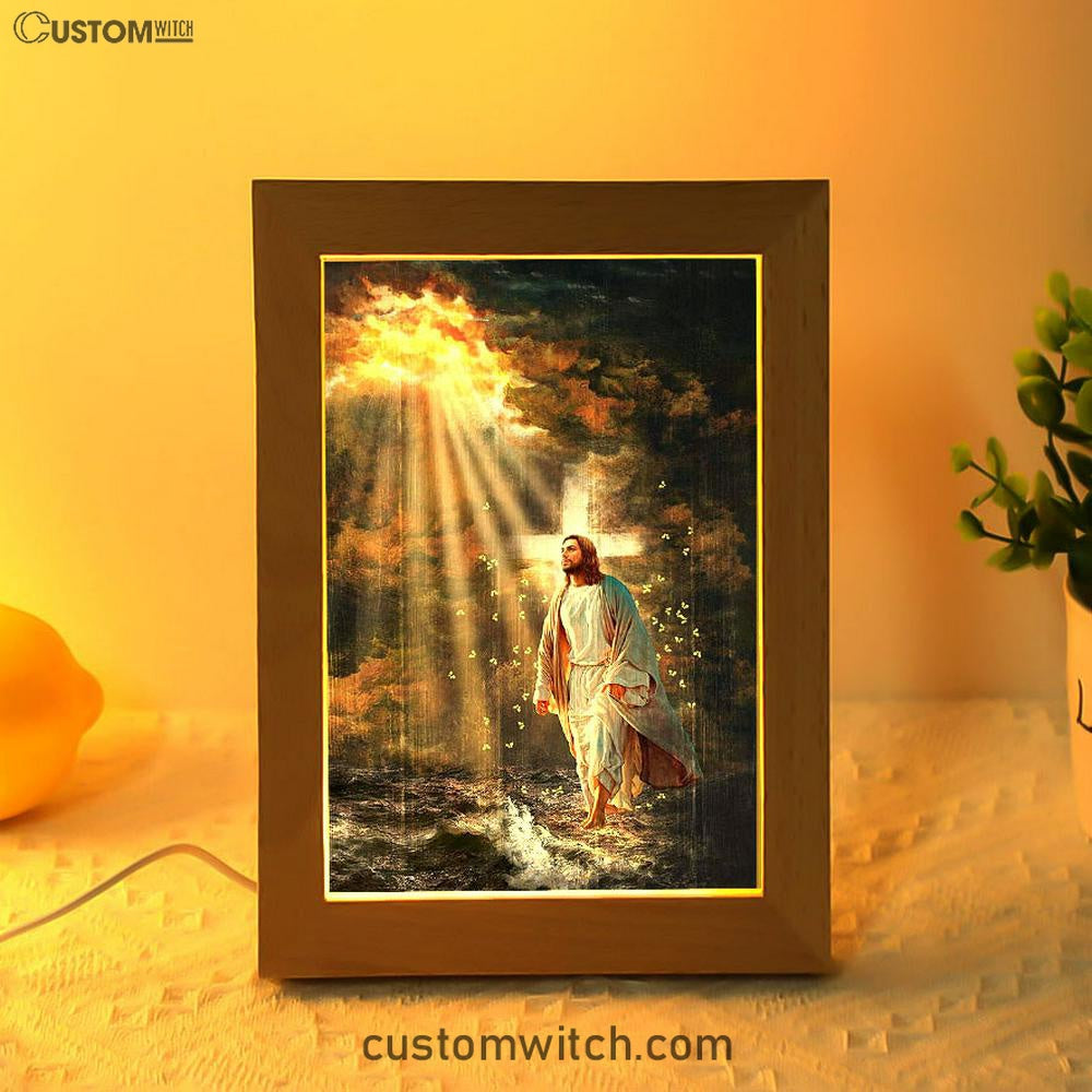 Jesus Walking On Water Yellow Butterfly Frame Lamp Art - Christian Art – Customwitch
