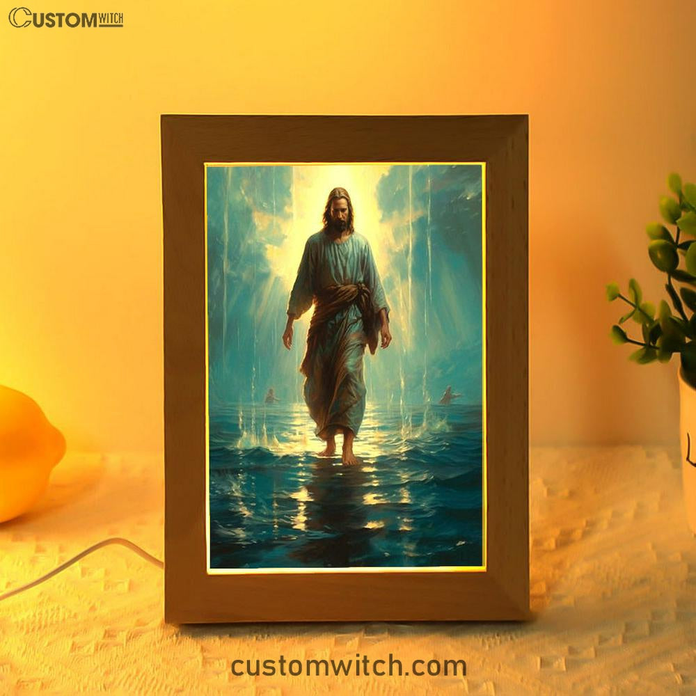 Jesus Walks On The Sea Frame Lamp Prints - Jesus Frame Lamp Art - Chri – Customwitch