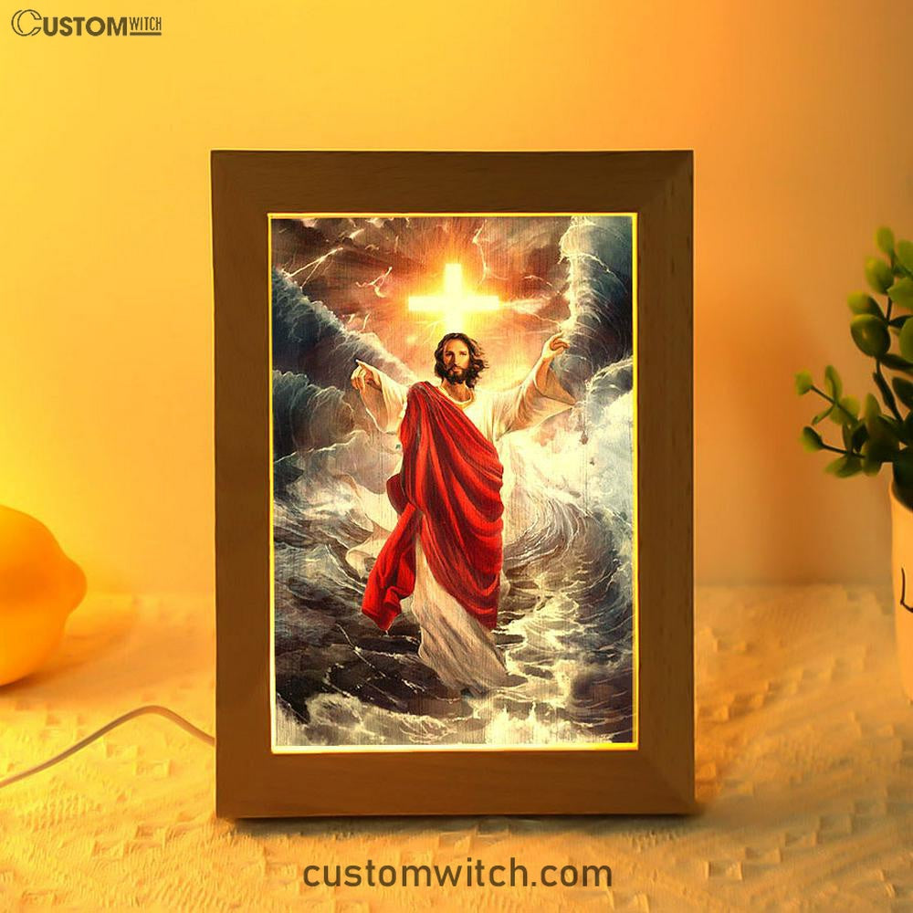 Jesus Walks On Water Cross Light Art Frame Lamp - Jesus Portrait Frame – Customwitch