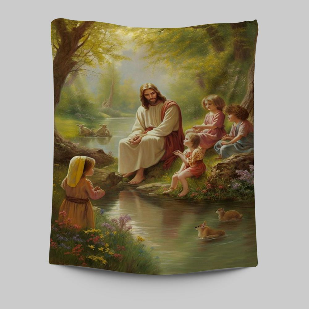 Jesus With Children Tapestry Prints - Jesus Tapestry Art - Christian W – Customwitch