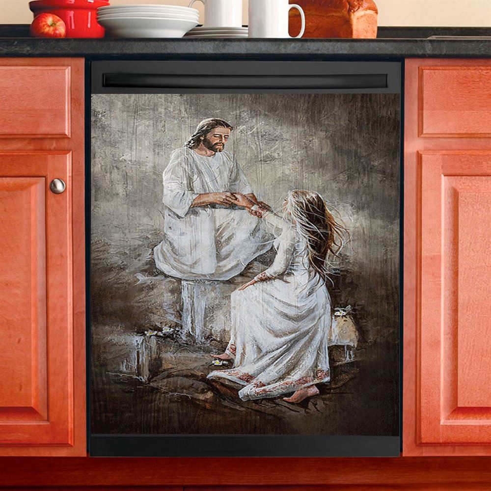Jesus With Girl Walking With Jesus Dishwasher Cover, Jesus Portrait Di – Customwitch