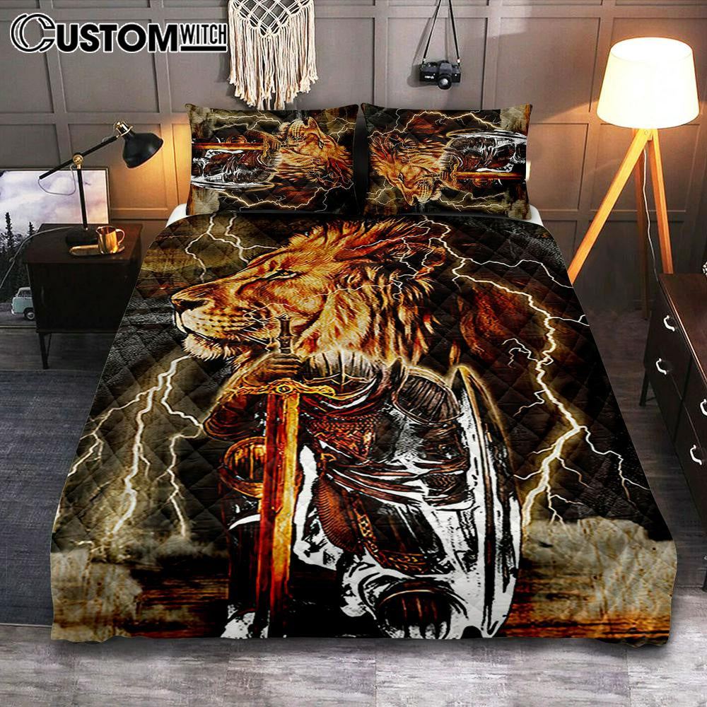 Knight Kneel In Front Of Lion Jesus Christ Warrior Quilt Bedding Set B ...