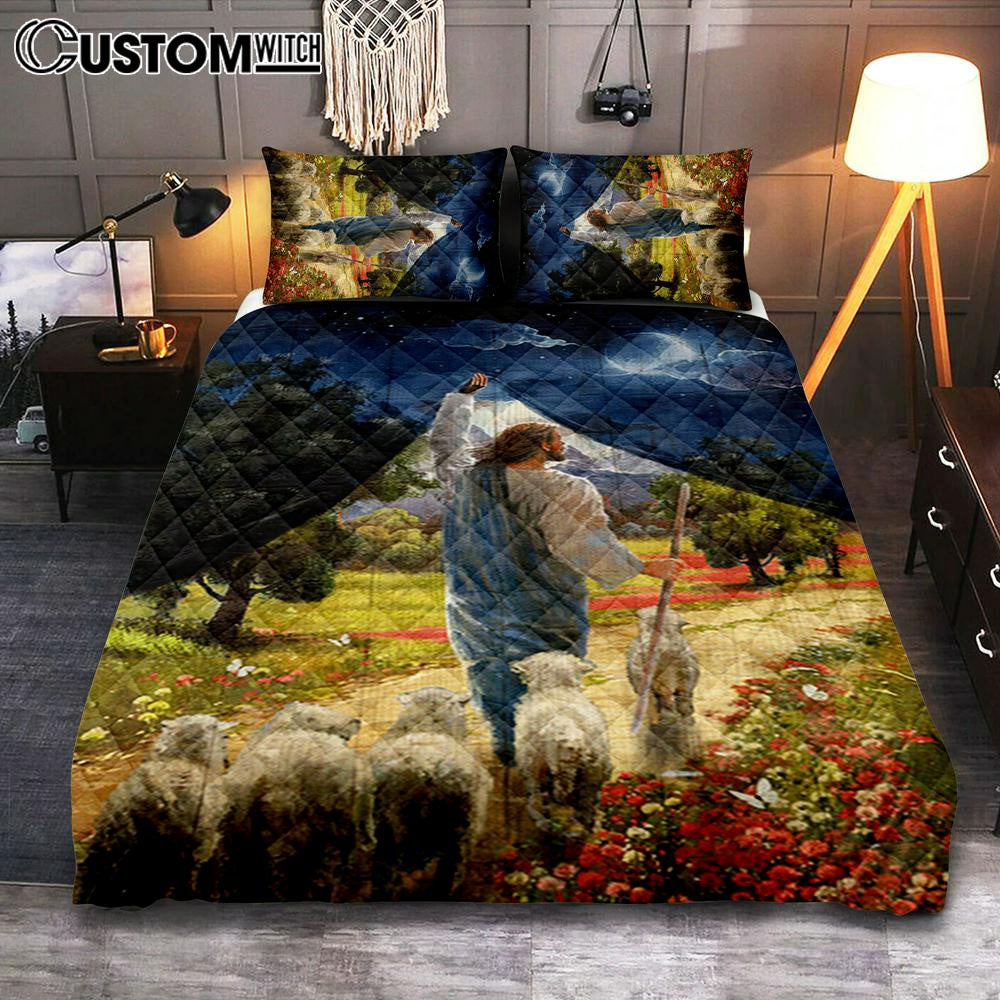 Lamb Of God Flower Field Jesus The Good Shepherd Quilt Bedding Set - L ...