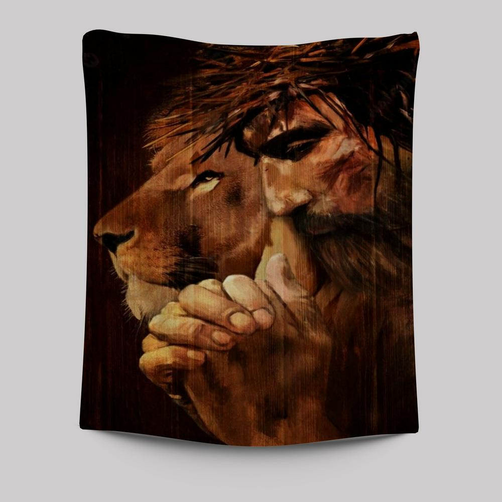 Lion Of Judah Jesus Painting Praying With God Tapestry – Customwitch