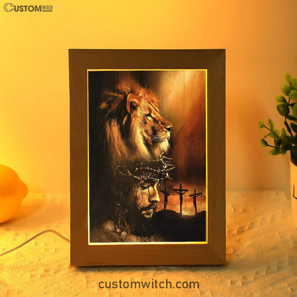 Lion The Face Of Jesus Crown Of Thorn Jesus Painting Frame Lamp Art - – Customwitch