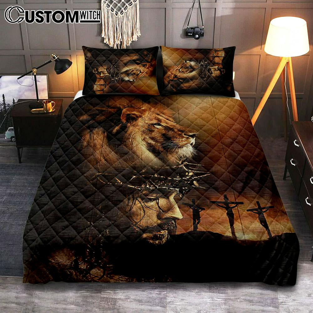 Lion The Face Of Jesus Crown Of Thorn Jesus Painting Quilt Bedding Set ...