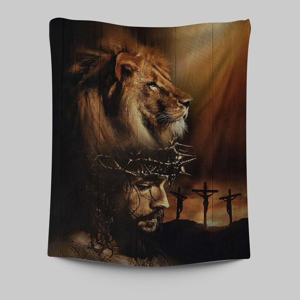 Lion The Face Of Jesus Crown Of Thorn Jesus Painting Tapestry Art - Ch – Customwitch