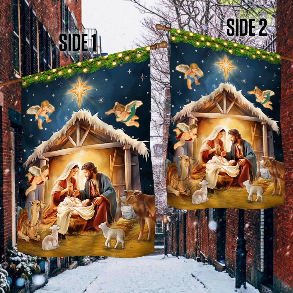 Nativity Of Jesus Christmas Flag Oh Holy Night Flag, Christian Christm ...