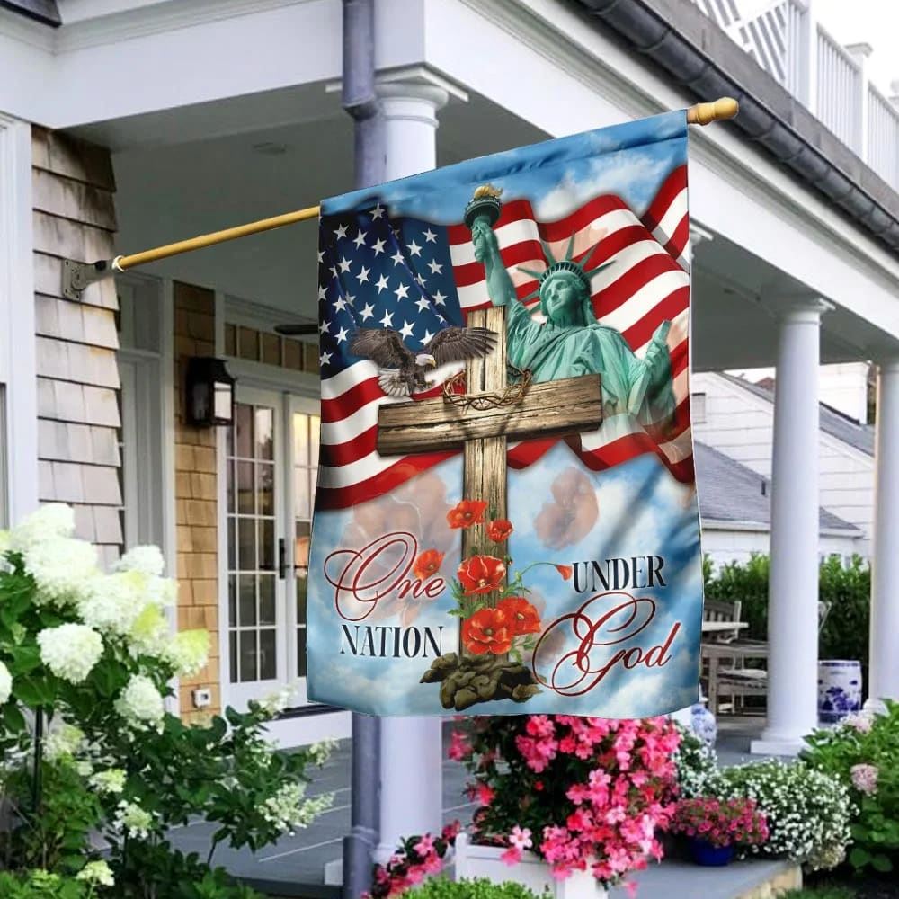 One Nation Under God Jesus Cross House Flag, Outdoor Religious Flags ...