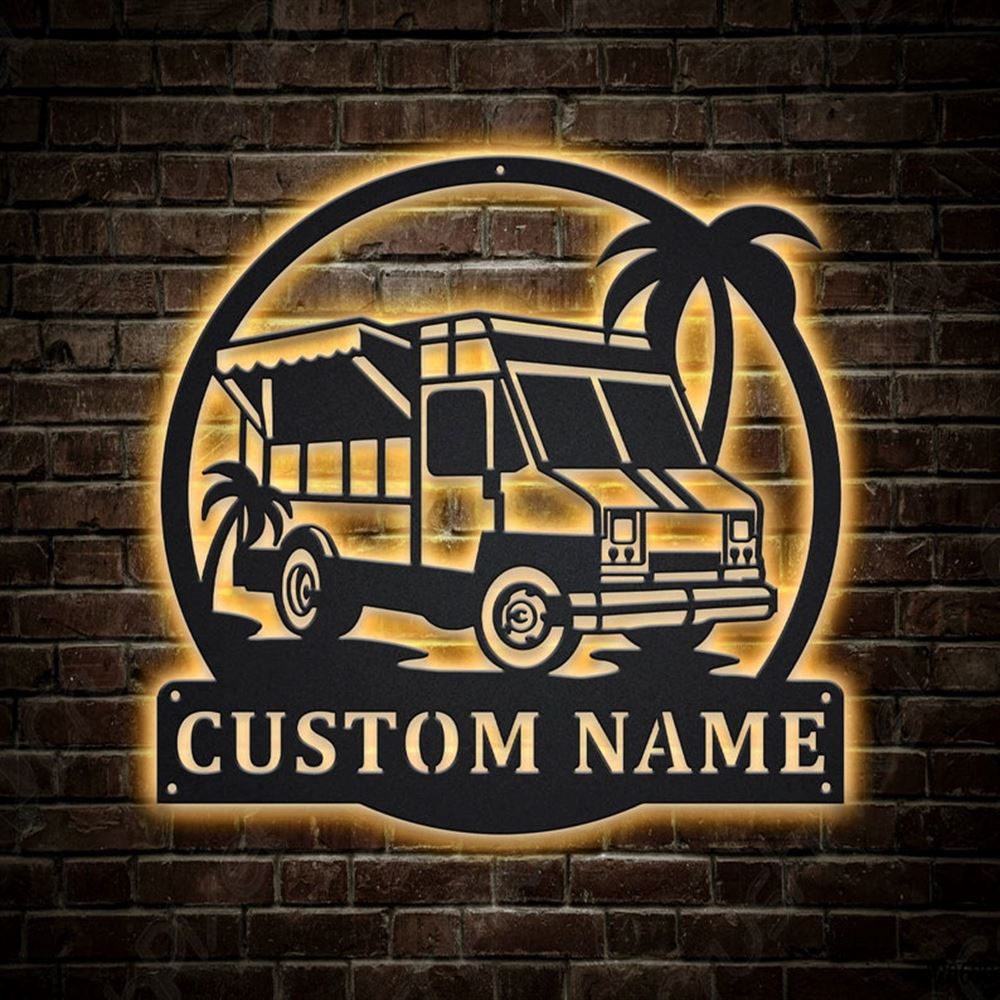 Personalization Food Truck Metal Sign, Led Lights Food Truck Metal Sig ...