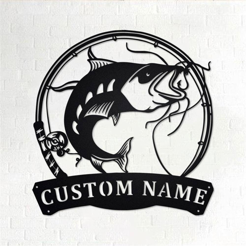 Personalized Metal Monogram Sign, Catfish Fish Metal Sign, Fishing Met ...