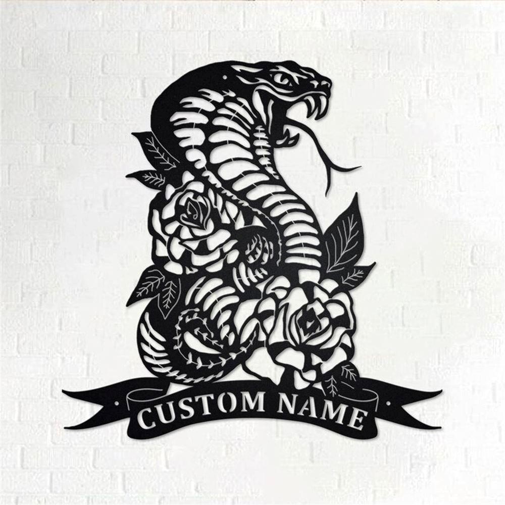 Personalized Metal Monogram Sign, Cobra Snake & Roses Metal Wall Art ...
