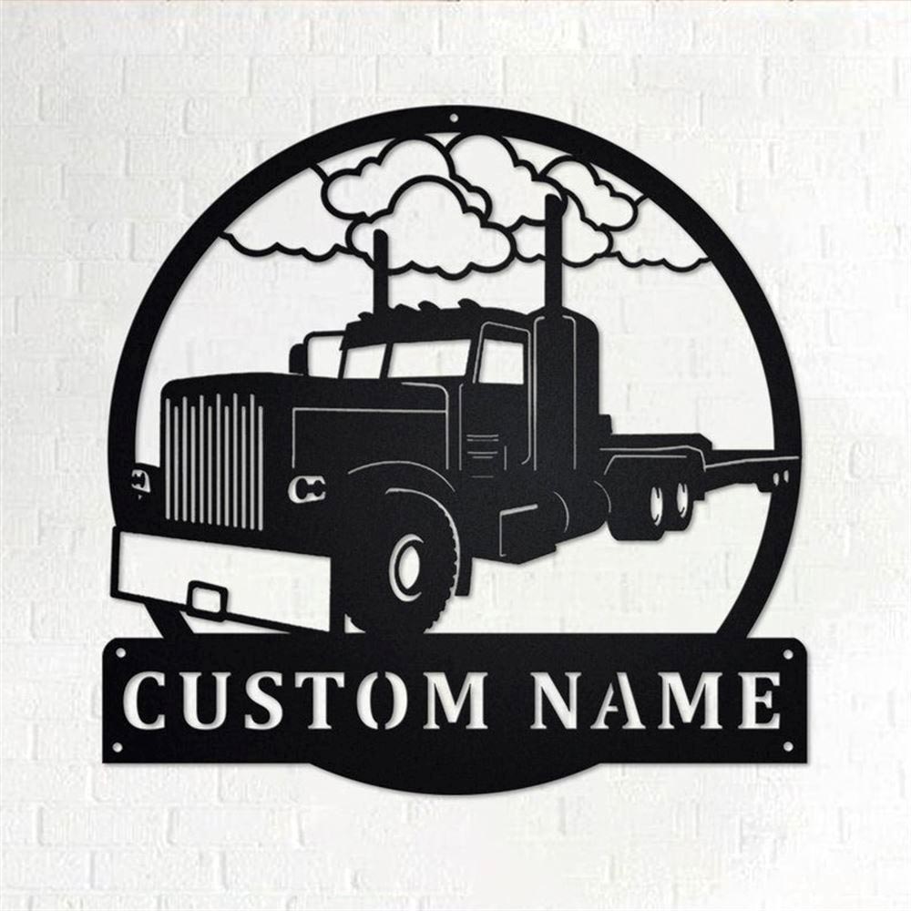 Personalized Metal Monogram Sign, Flat Bed Semi Truck Metal Wall Art ...
