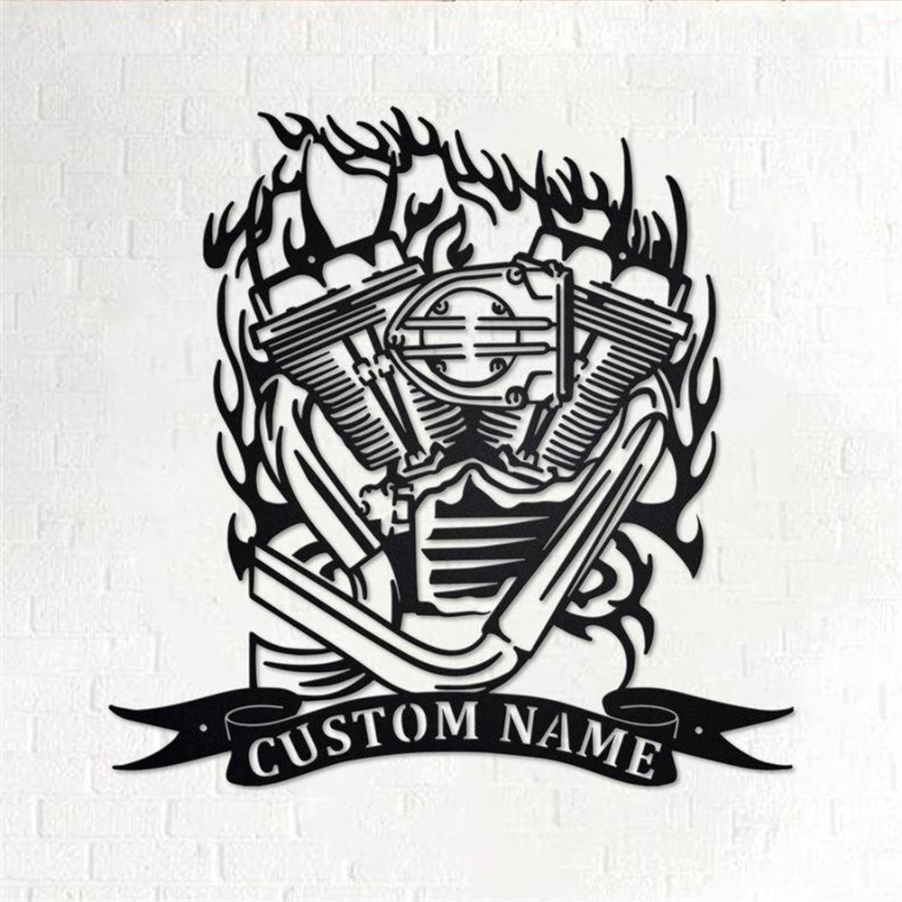 Personalized Metal Monogram Sign, Motorcycle Engine Metal Wall Art, Bi ...