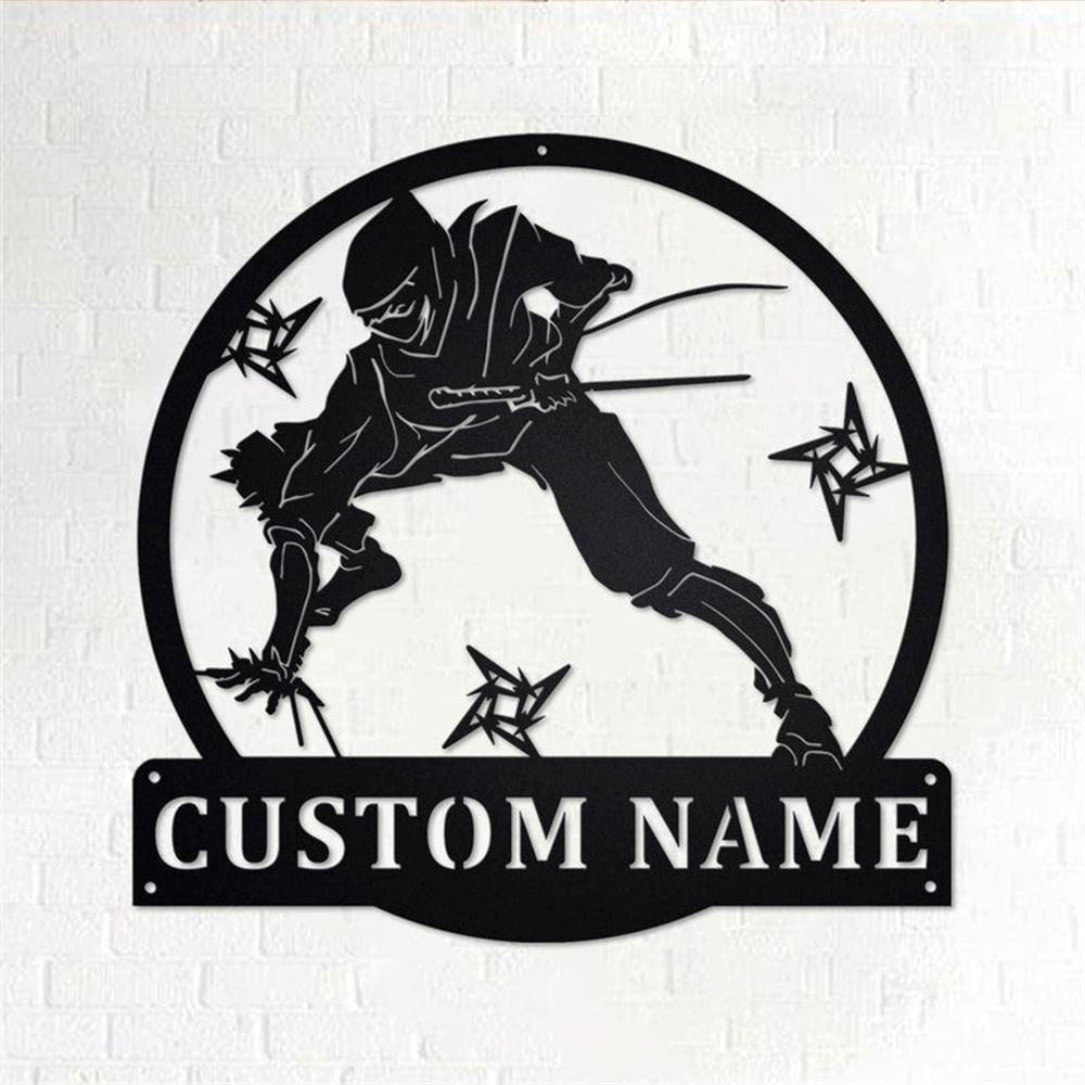 Personalized Metal Monogram Sign, Ninja Metal Wall Art, Ninja Name Sig ...