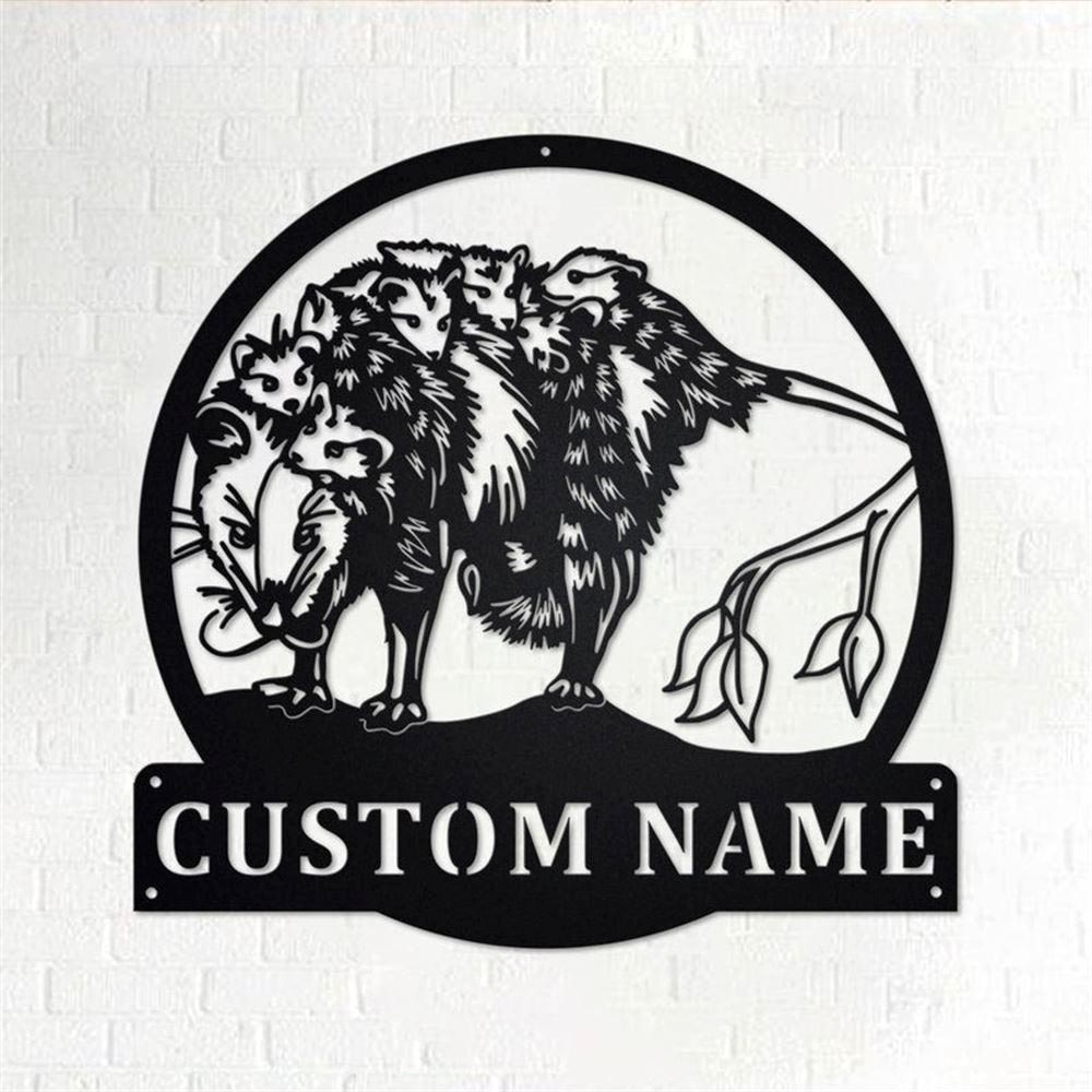 Personalized Metal Monogram Sign, Opossum Metal Wall Art, Opossum Name ...
