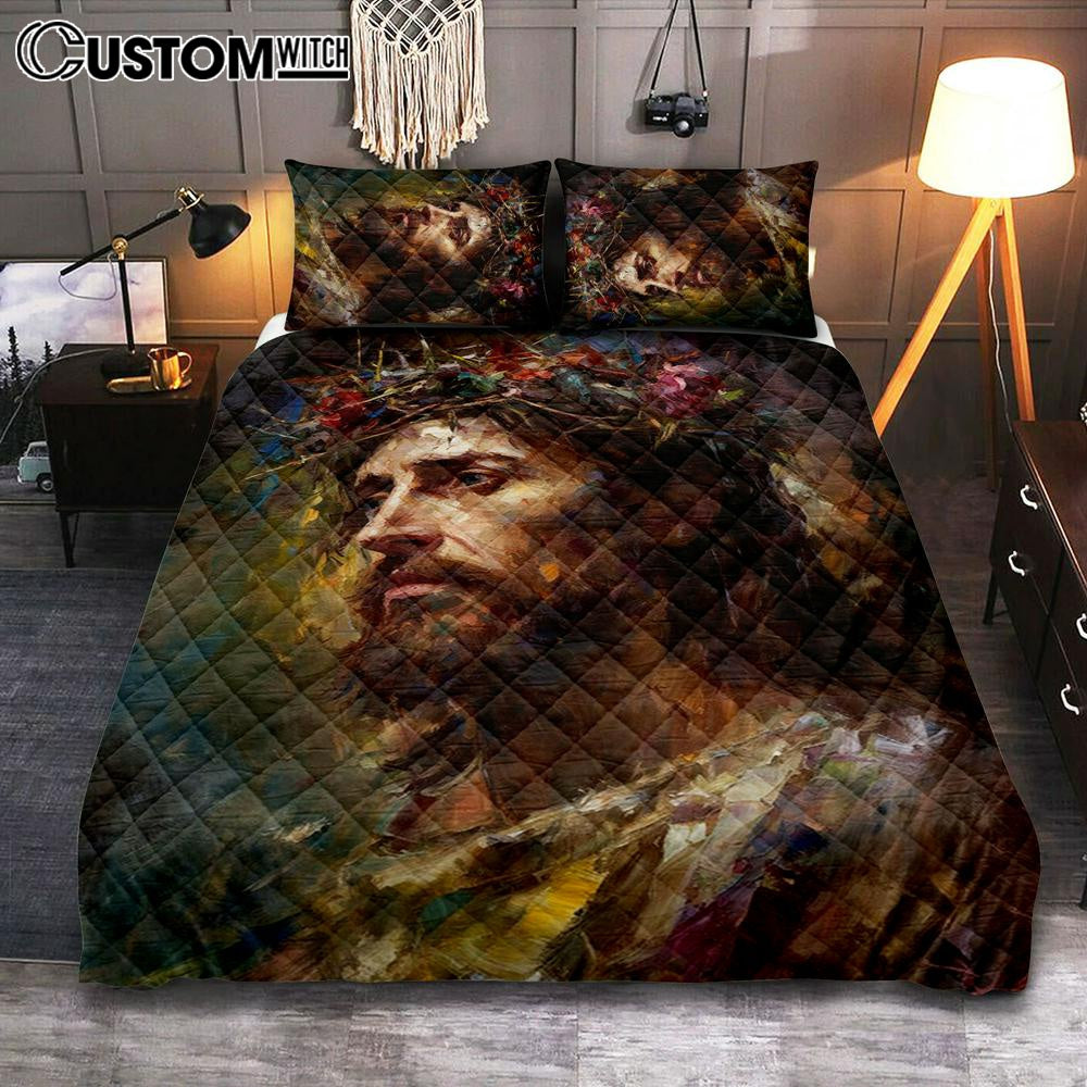 Portrait Of Jesus With The Crown Of Thorn Quilt Bedding Set Prints - J ...