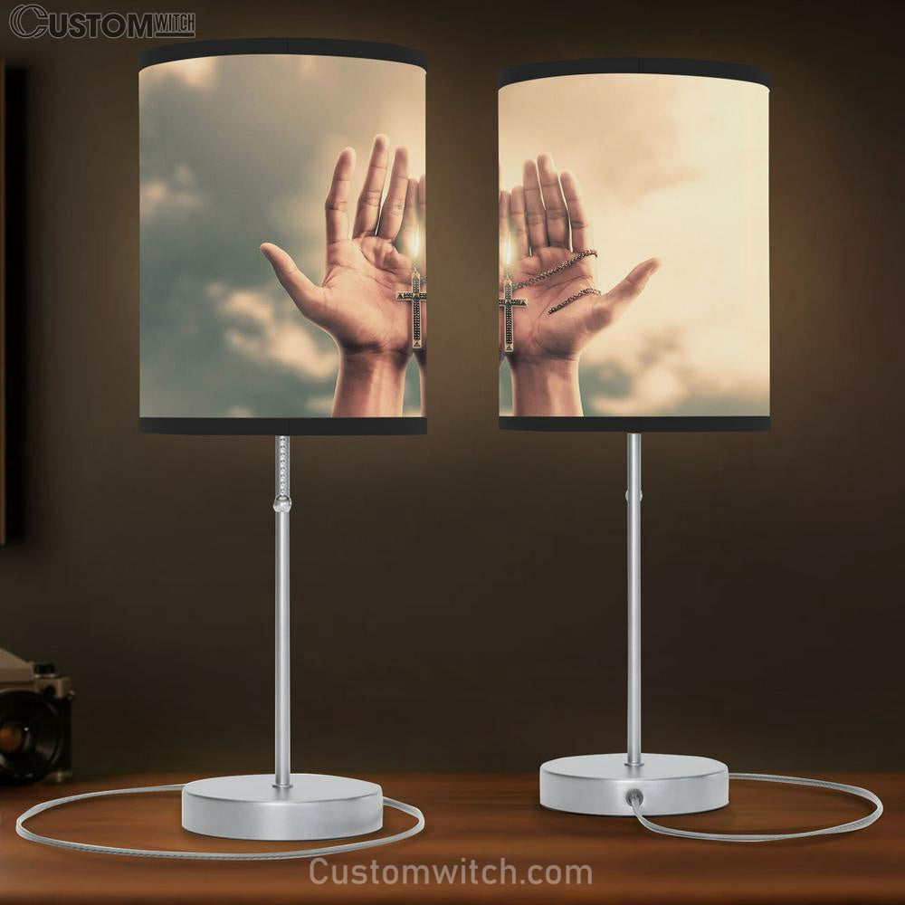 Praying Hands Hold Crucifix Cross Table Lamp Pictures - Faith Art - Ch ...