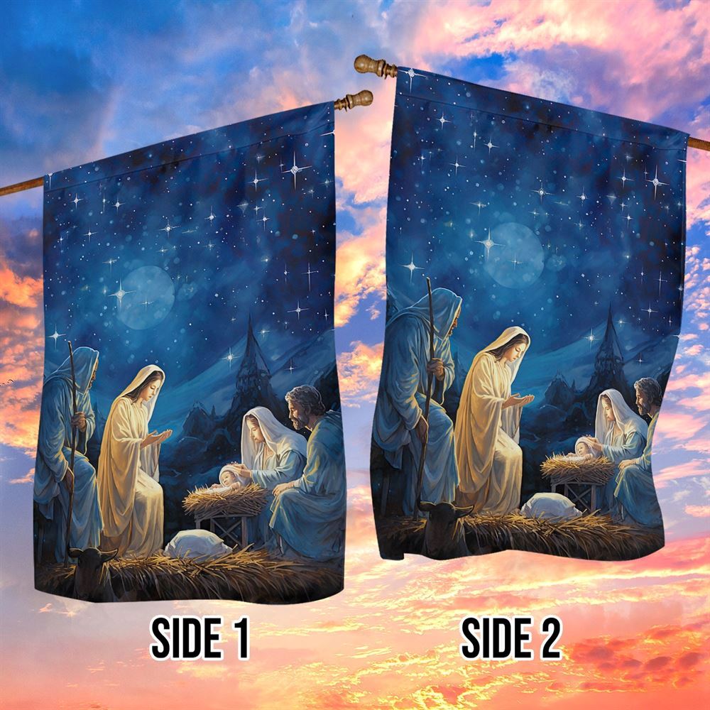 Starry Night Of Blessings The Holy Birth Flag, Christian Christmas Hou ...