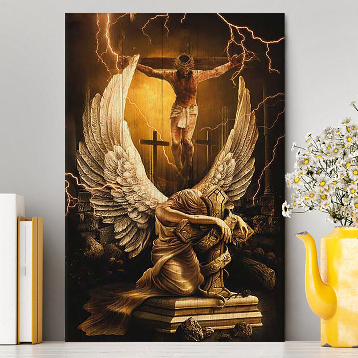 Stunning Angel Wings Jesus On The Cross Canvas Print - Inspirational C ...