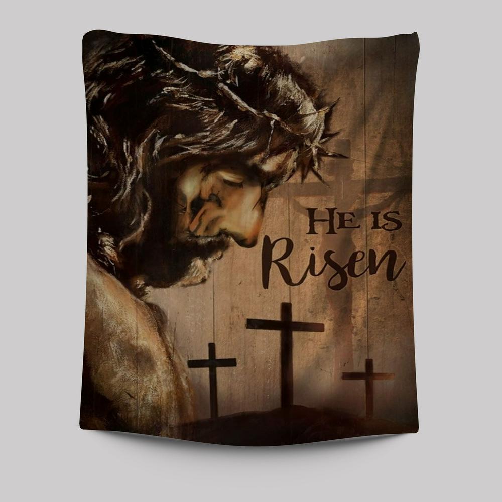 The Face Of Jesus, Crown Of Thorn, Cross, He Is Risen Tapestry – Customwitch