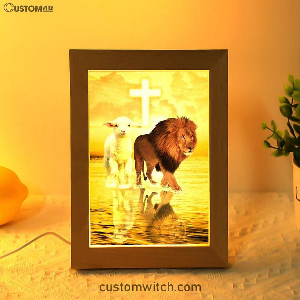 The Lamb Of God And Lion Of Judah Frame Lamp Prints - Bible Verse Deco ...