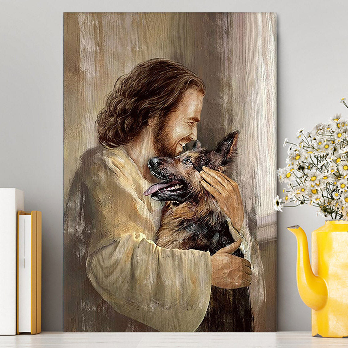 The Life Of Jesus Hug German Shepherd Dog Canvas Art - Christian Art ...