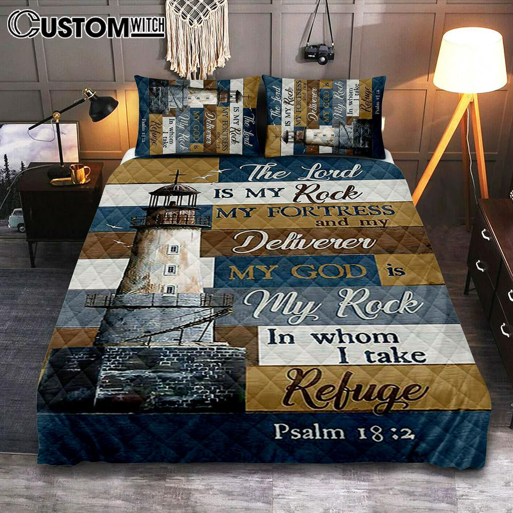 The Lord Is My Rock Lighthouse Wood Cross Quilt Bedding Set Print - In ...