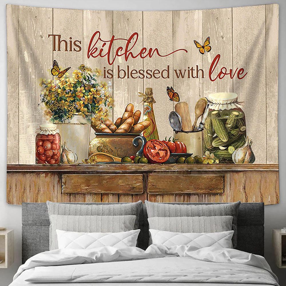 This Kitchen Is Blessed With Love Yellow Flower Fresh Tomato Tapestry ...