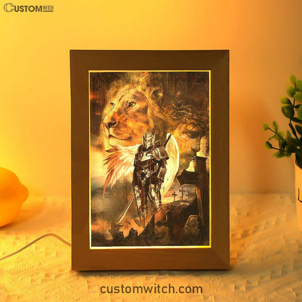 Warrior Jesus Lion Of Judah Cross Frame Lamp Art - Christian Art - Bib ...