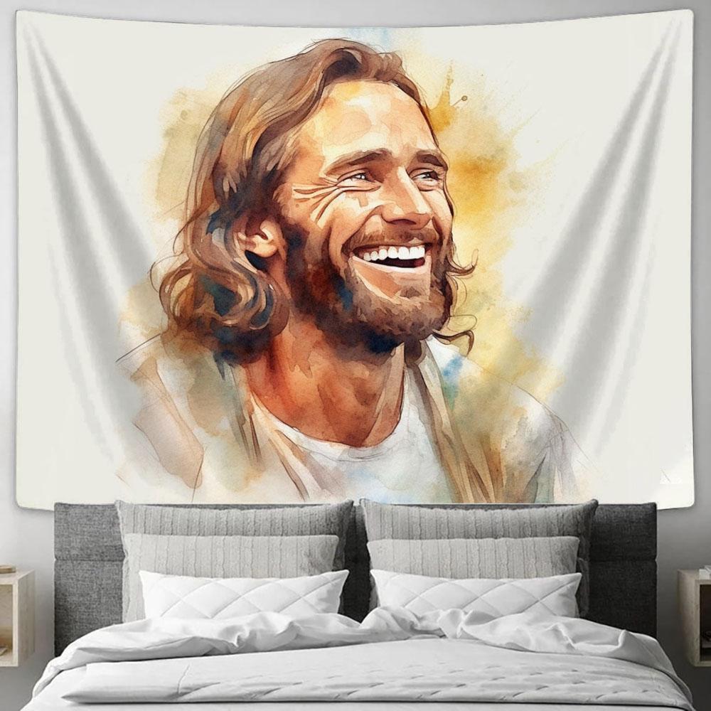Watercolor Jesus Christ Laughing Tapestry Prints - Jesus Christ Pictur – Customwitch