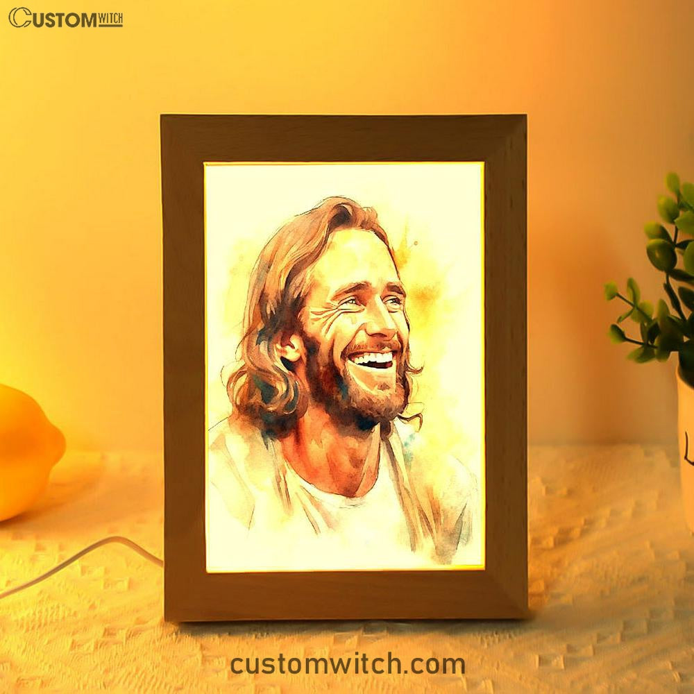 Watercolor Jesus Laughing Frame Lamp Prints - Jesus Frame Lamp Art - C – Customwitch