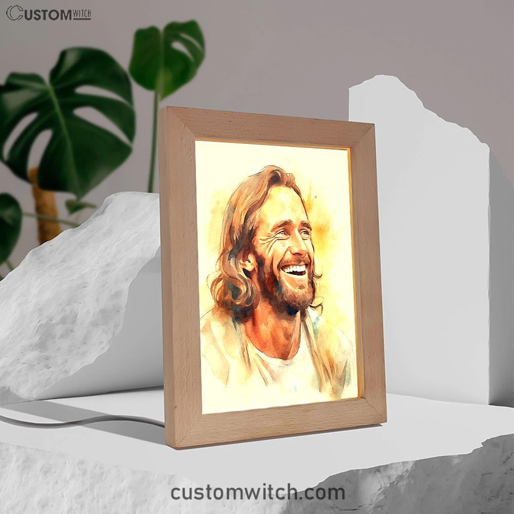 Watercolor Jesus Laughing Frame Lamp Prints - Jesus Frame Lamp Art - C – Customwitch